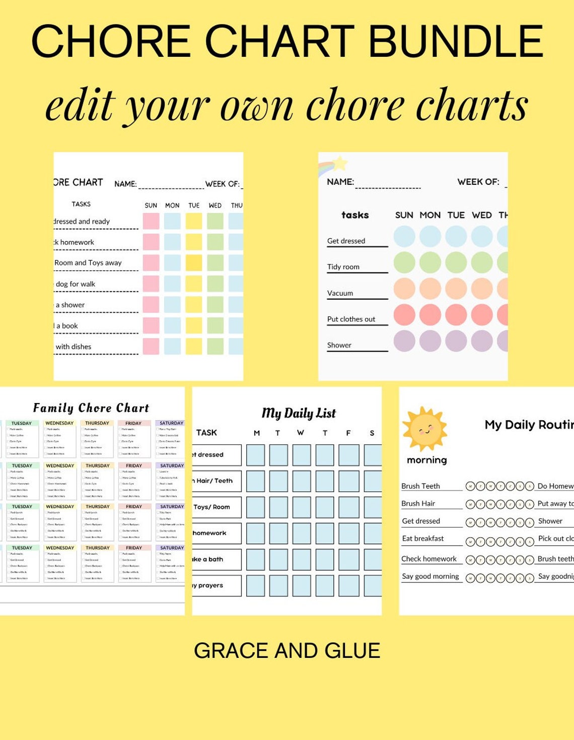 Chore Chart Bundle, PLR Chore Charts, Digital Download, Family Chores ...