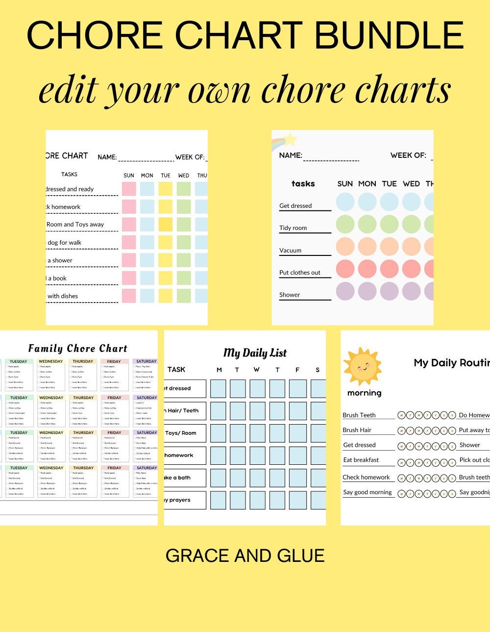 Chore Chart Bundle, PLR Chore Charts, Digital Download, Family Chores ...