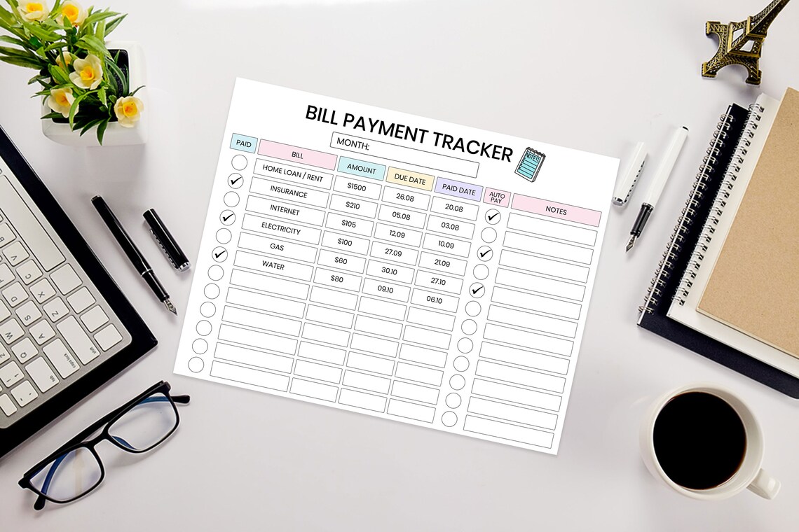 Printable Bill Payment Tracker, Monthly Bill Payment Tracker, Editable ...
