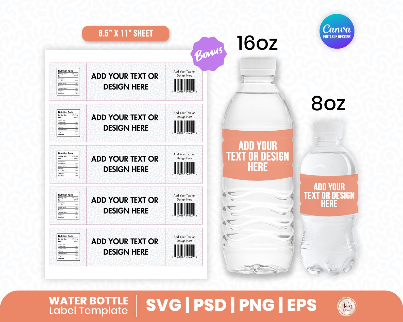 Customized Water Bottle Labels, Personalized Label, Canva Editable ...