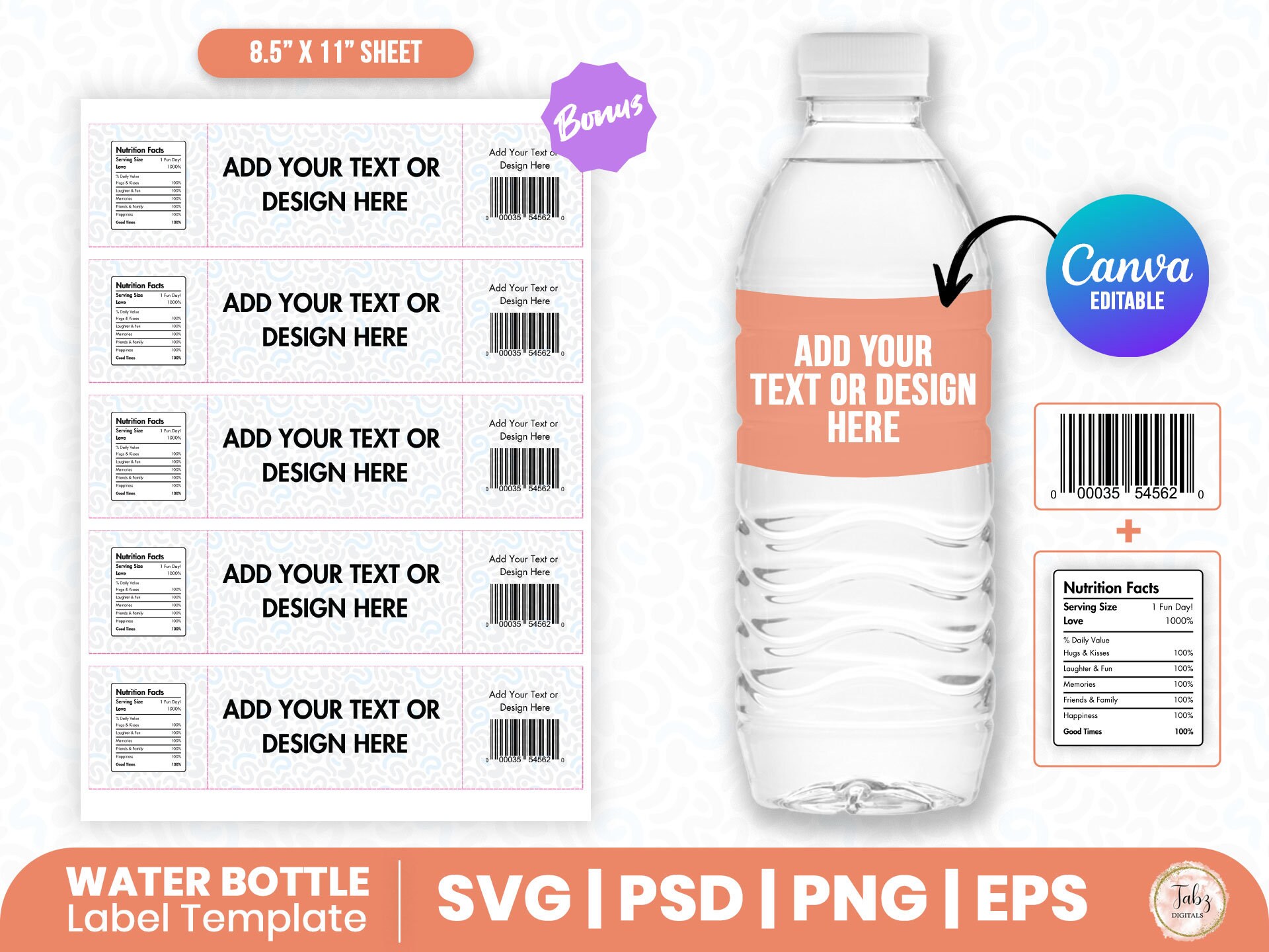 Editable Water Bottle Labels, Customized Template, Canva Editable Label ...