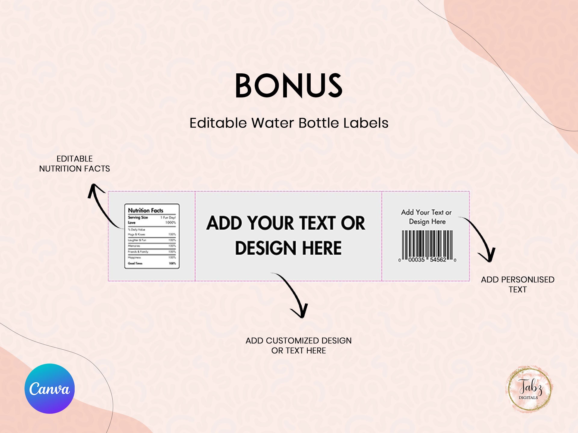 Editable Water Bottle Labels, Customized Template, Canva Editable Label ...