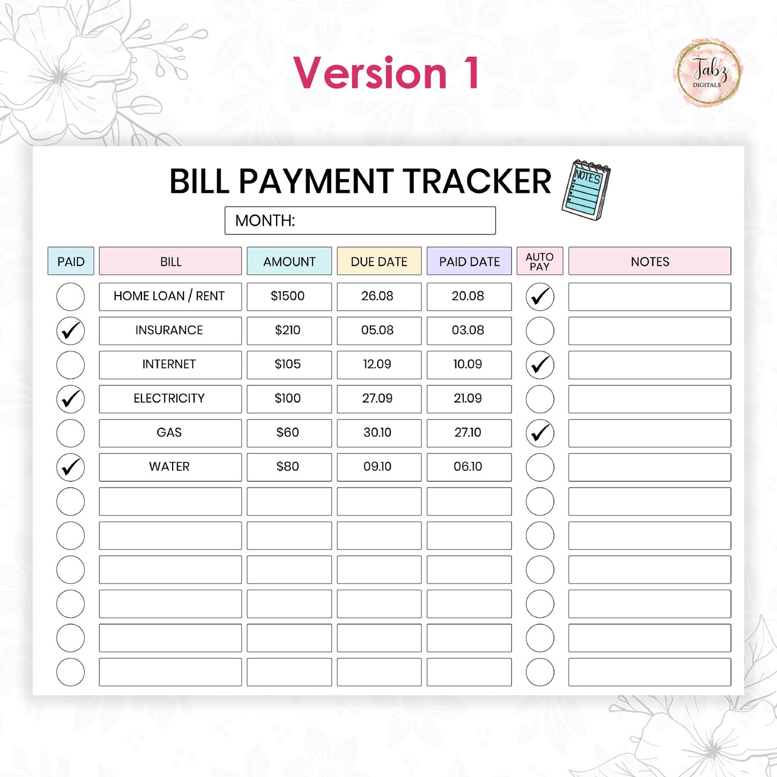 Printable Bill Payment Tracker, Monthly Bill Payment Tracker, Editable ...