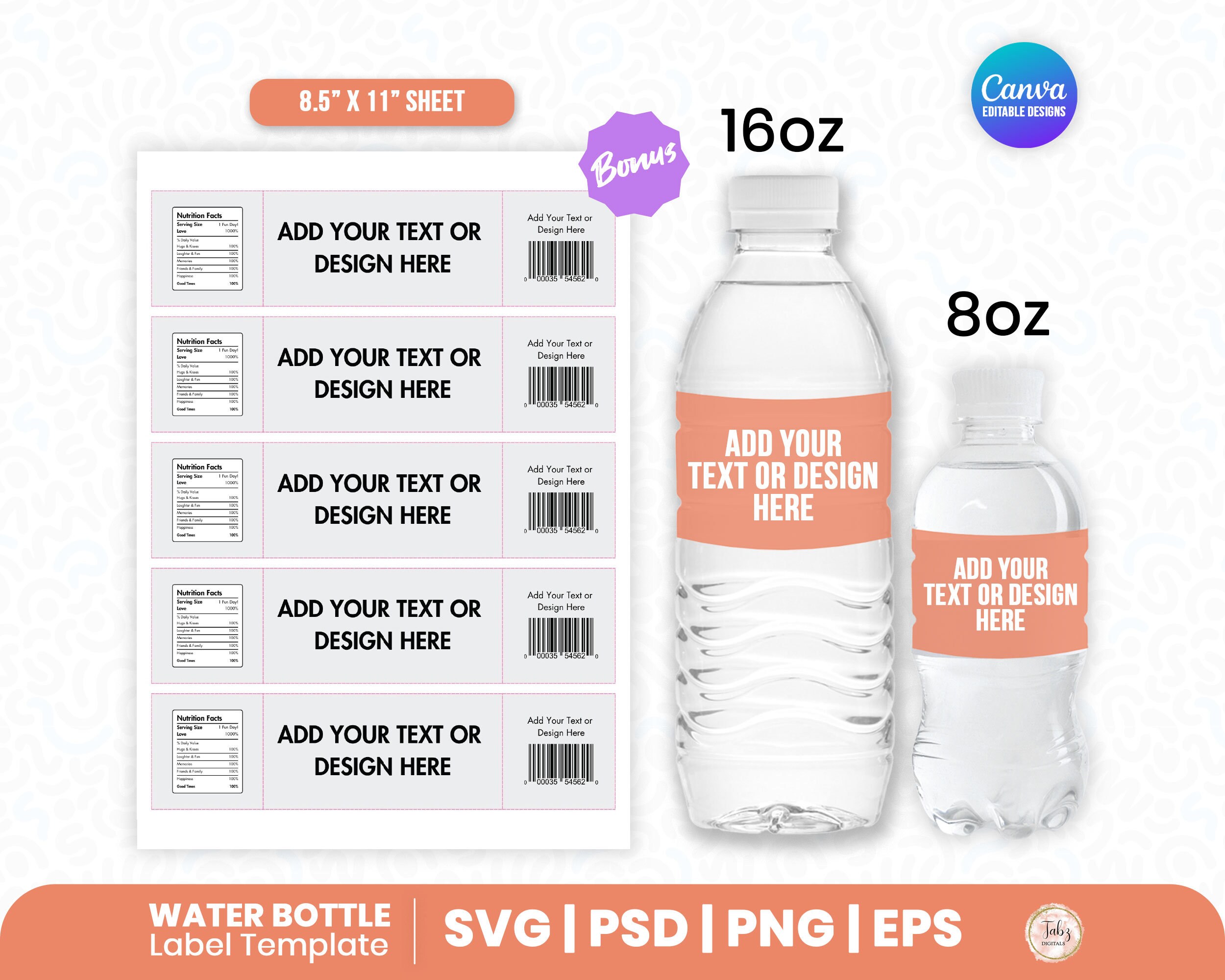 Canva Water Bottle Labels, Customized Template, Editable Label, Svg ...