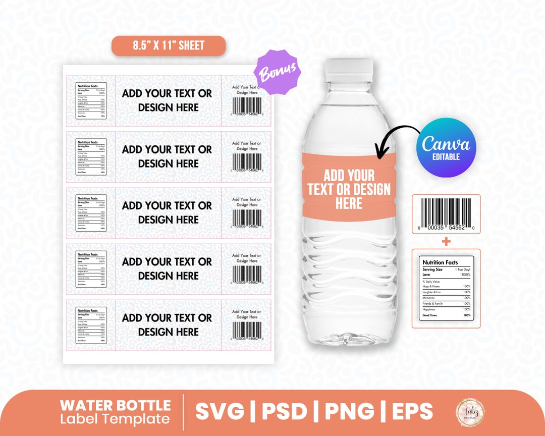 Editable Water Bottle Labels, Customized Template, Canva Editable Label ...
