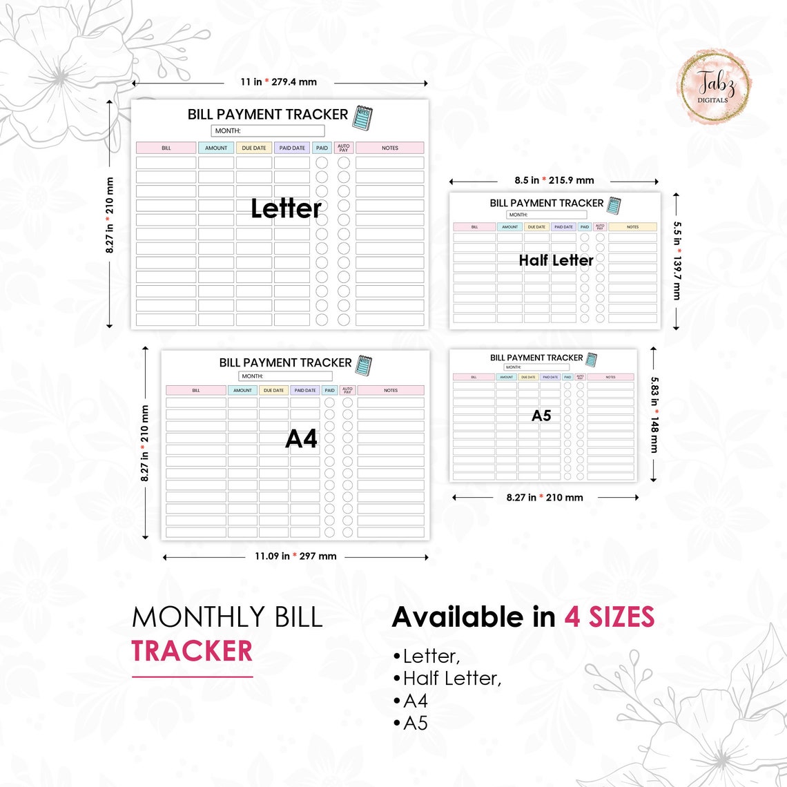 Printable Bill Payment Tracker, Monthly Bill Payment Tracker, Editable ...