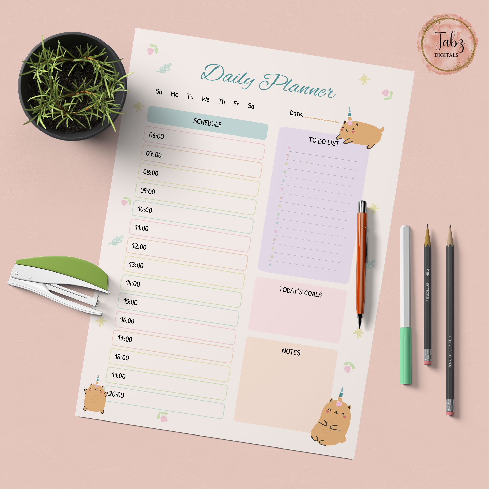 Daily Planner Printable, Editable Digital Planner by Tabzdigitals - Etsy