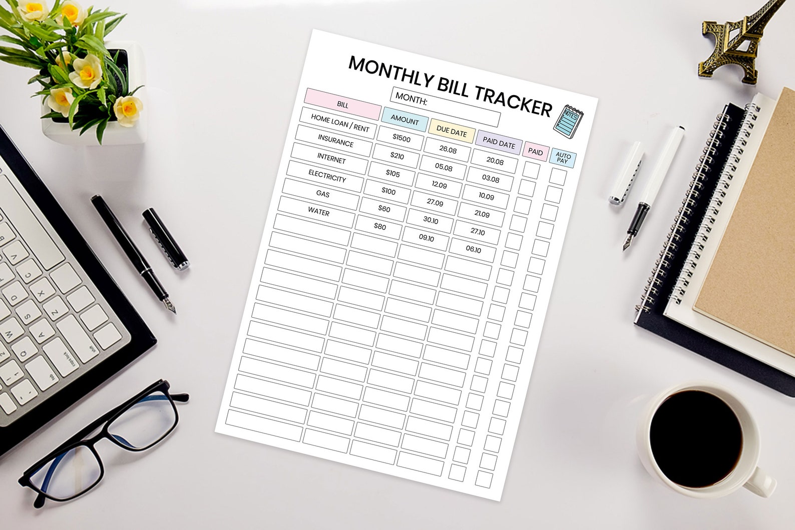 Monthly Bill Tracker Printable, Monthly Bill Planner, Editable Bill ...