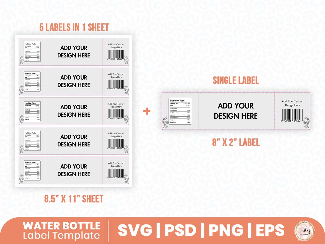 Botanical Customized Water Bottle Labels, Personalized Label, Canva ...