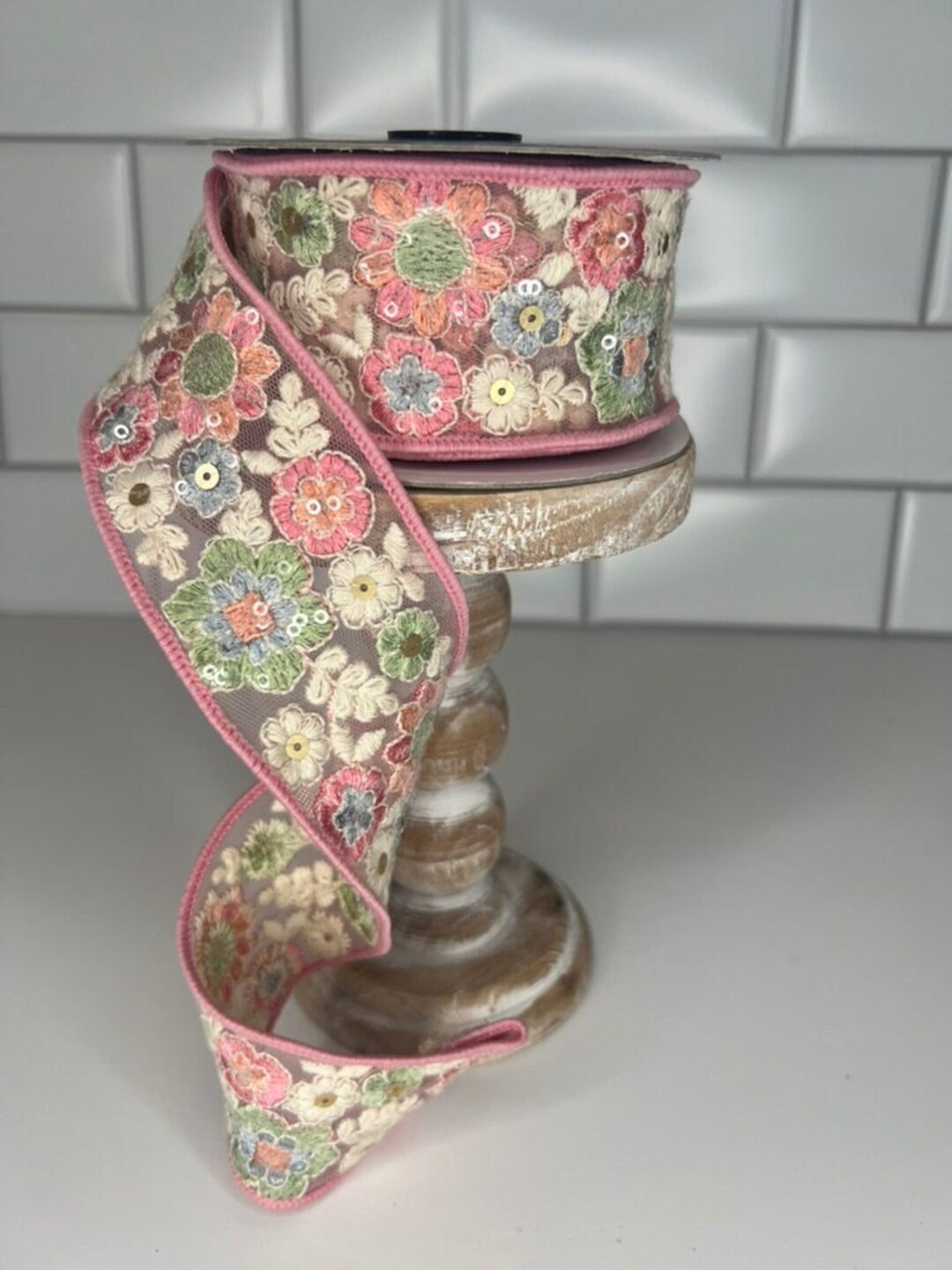 2" Floral Lace Farrisilk Ribbon, Wired Ribbon, Designer Ribbon, Spring ...