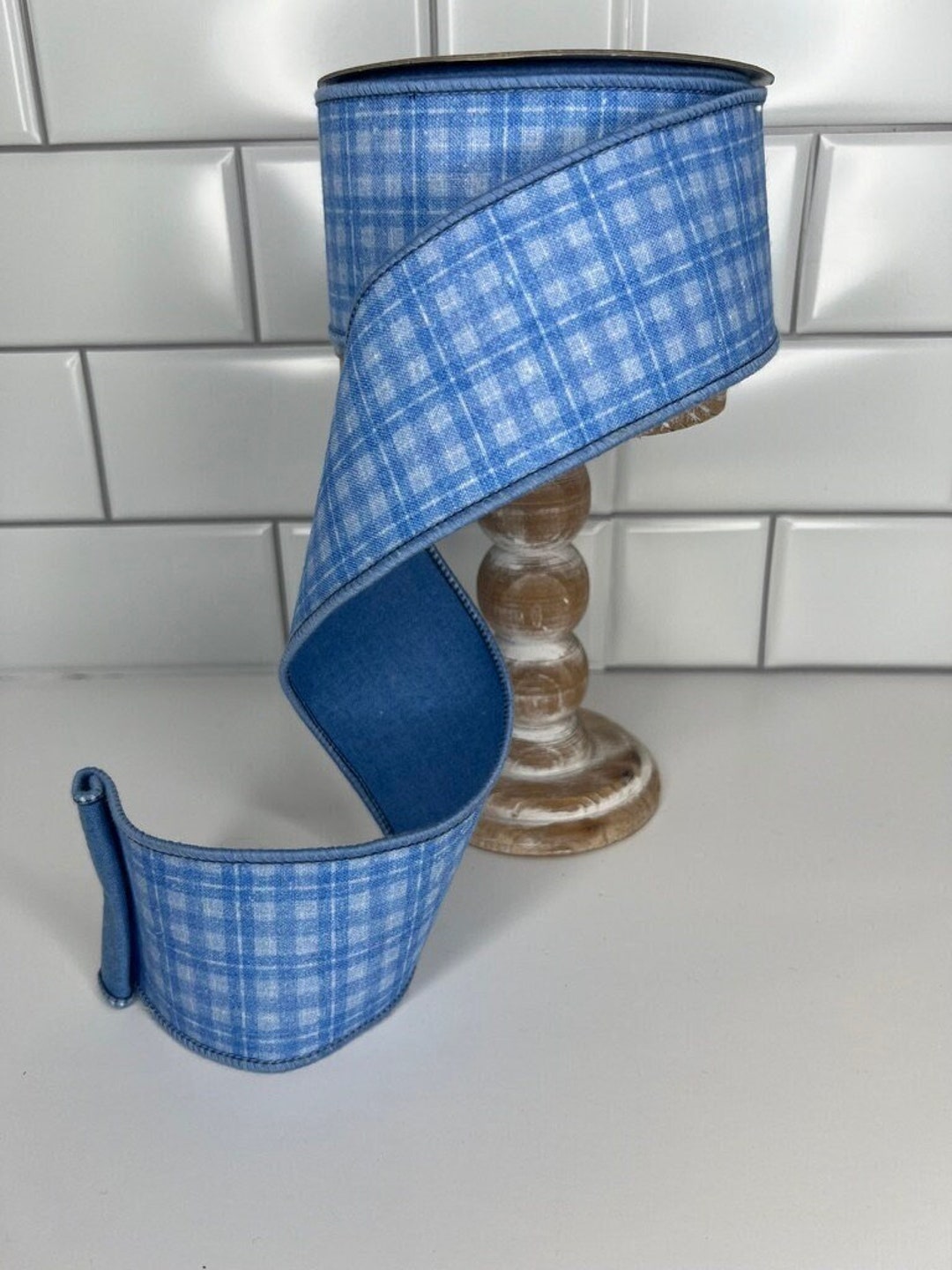 2.5" Blue Plaid Farrisilk Ribbon, Wired Ribbon, Designer Ribbon, Spring ...