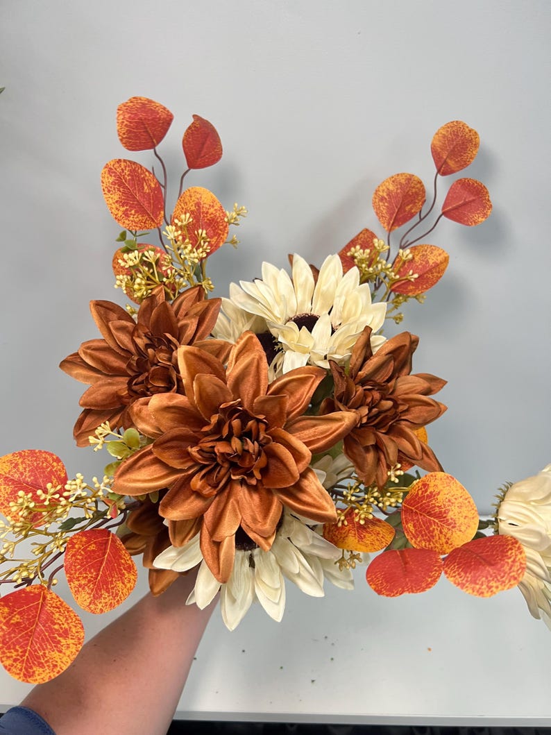 Fall Dahlia Sunflower Bush – Autumn Floral Mix in Brown & Orange ...