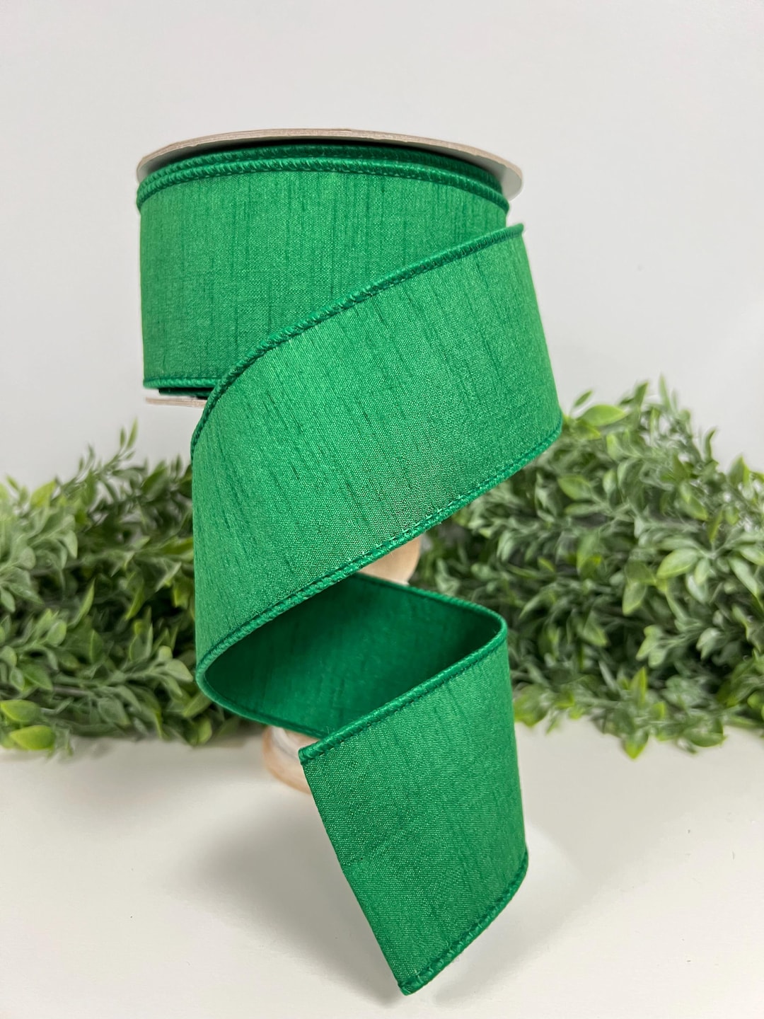2.5 Inch Emerald Dupion Farrisilk Ribbon, Designer Ribbon, Luxury ...