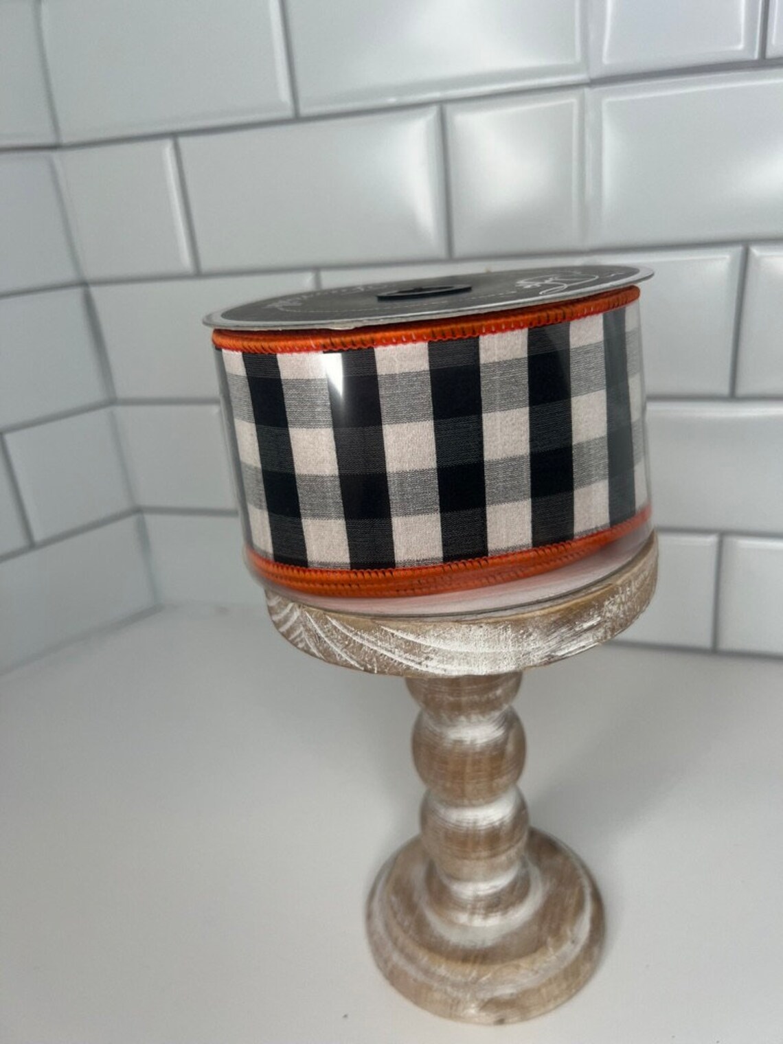 2.5 Black and White Checks With Orange Farrisilk Ribbon, Wired Ribbon ...
