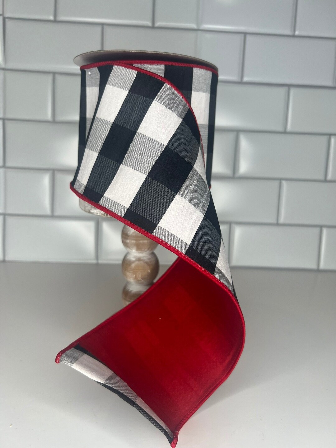 4 Black and White Checks With Red Farrisilk Ribbon, Wired Ribbon ...