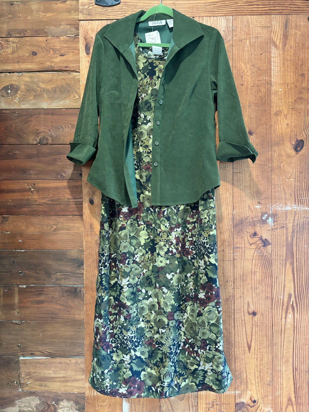 Selene Sport Two Piece Green Floral Set, Maxi Dress Top Vintage ...