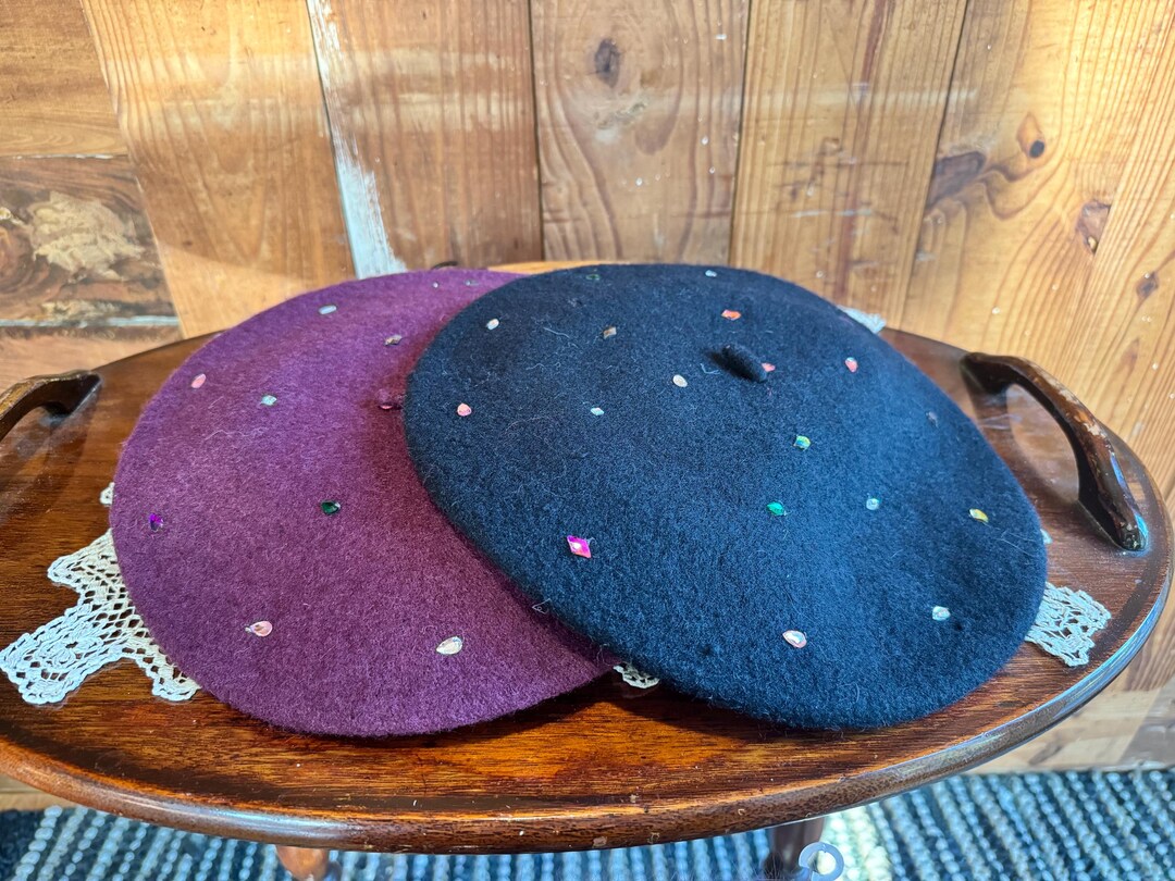 Y2K Beret Set of (2) | INC | Black Sequins, Burgundy Sequins - Etsy