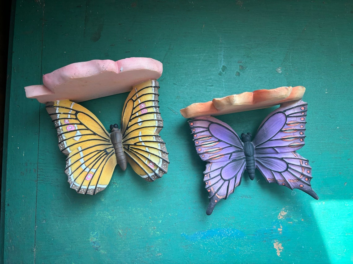 Set of 2 Butterfly / Floral Hanging Shelves - Etsy