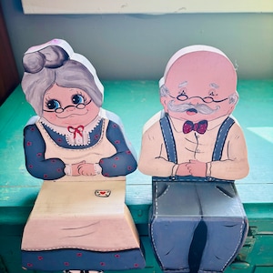 Old Man & Old Lady Wooden Shelf Sitters Folk Decor - Etsy