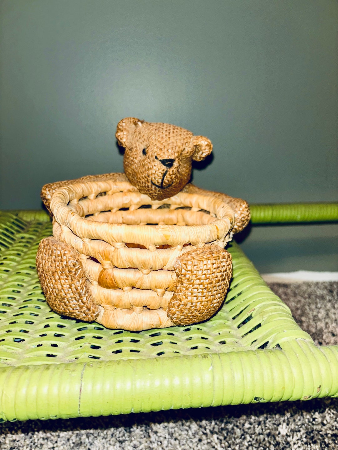 Teddy Bear Wicker Basket | Tiny Baskets - Etsy