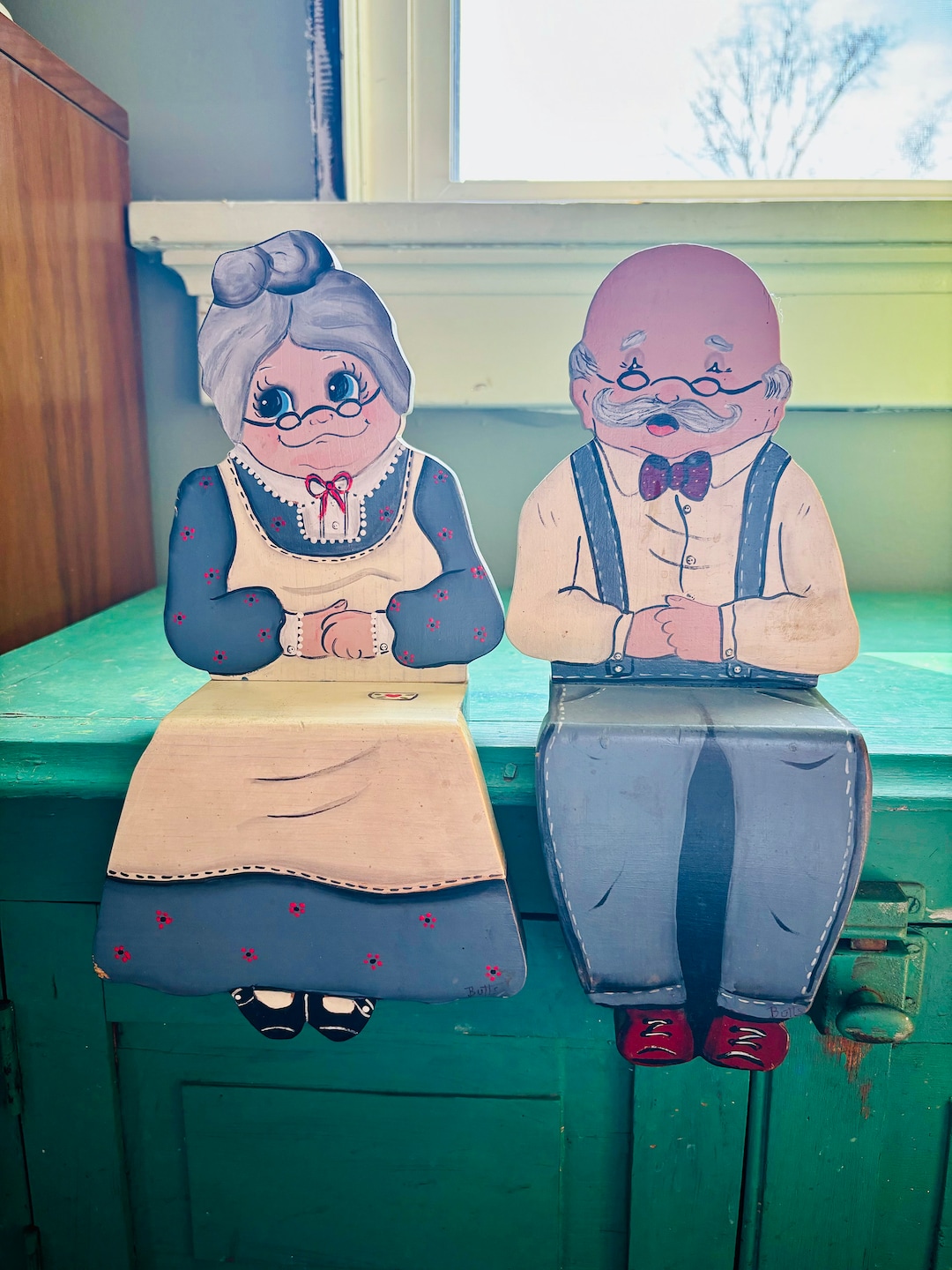 Old Man & Old Lady Wooden Shelf Sitters Folk Decor - Etsy