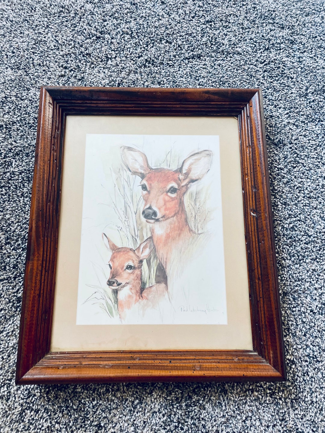 1980s Paul Whitney Hunter Deer Print With Rustic Wood Frame - Etsy