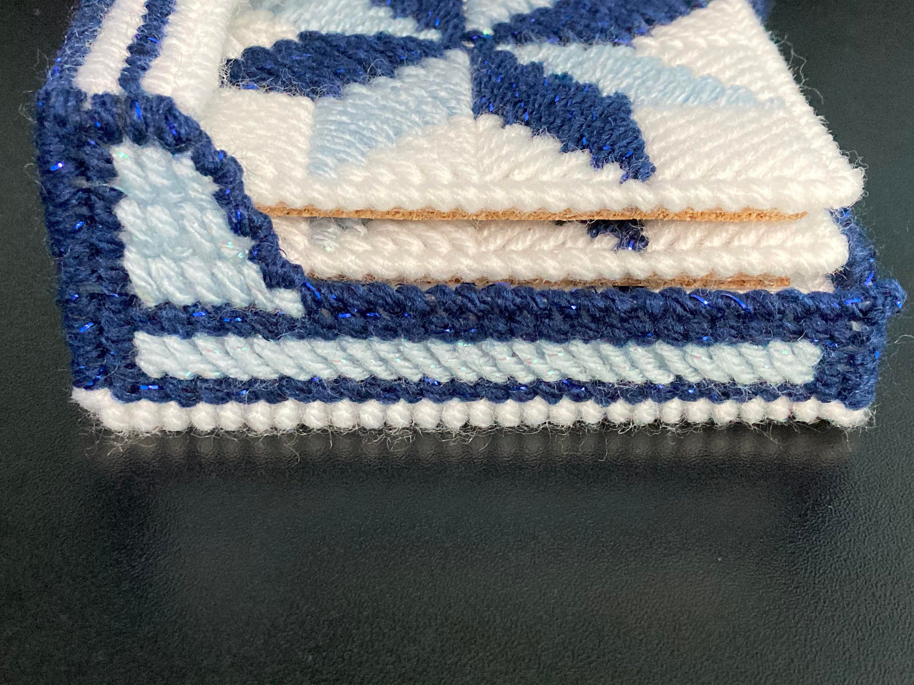 Handmade Plastic Canvas Coasters Winter Blue Geometric Sparkle Set of ...