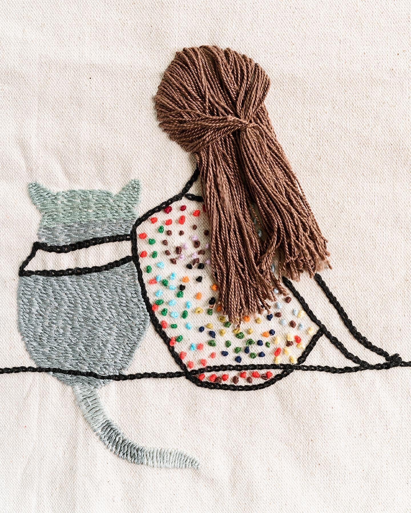 Hand Embroidered Girl and Pet Canvas Tote - Etsy