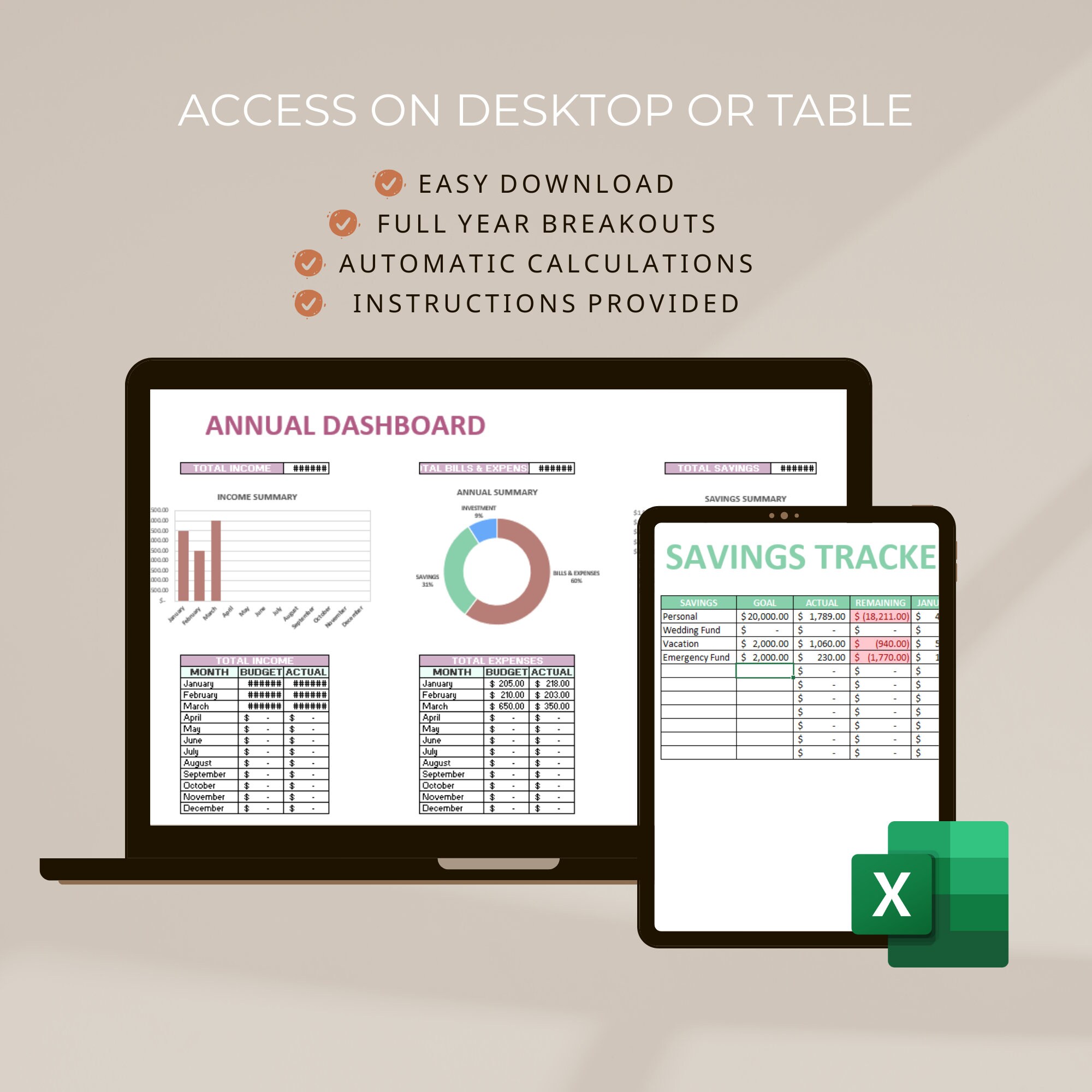 Digital Budget Tracker - Annual Budget Spreadsheet, Monthly Budget ...