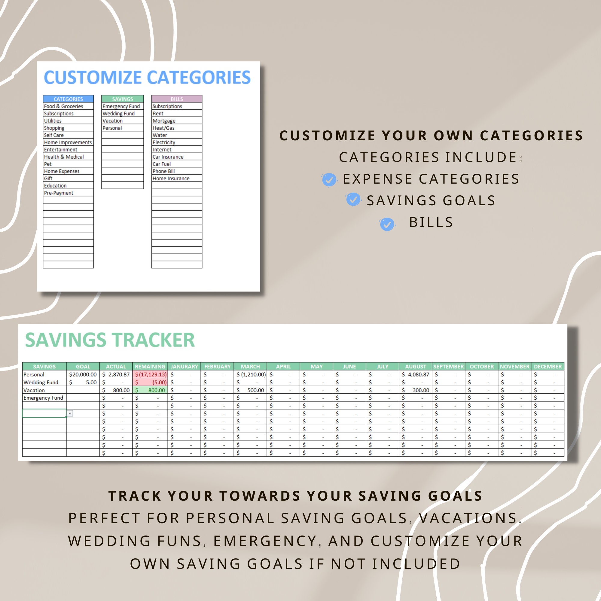 Digital Budget Tracker - Annual Budget Spreadsheet, Monthly Budget ...