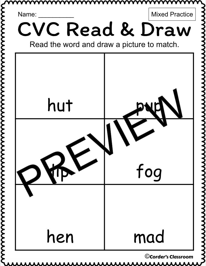 CVC Read & Draw No-prep CVC Worksheet Blending CVC Words - Etsy