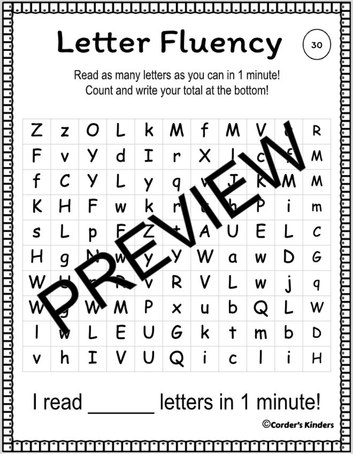 Letter Fluency Sheets | Letter Naming & Sound Practice | Dibels Mclass ...