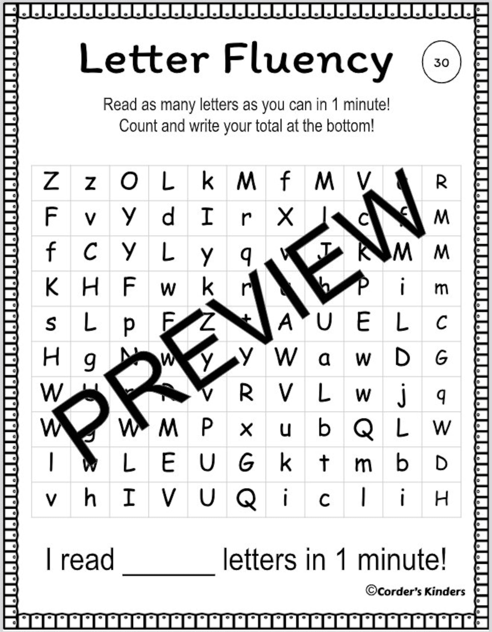 Letter Fluency Sheets | Letter Naming & Sound Practice | Dibels Mclass ...