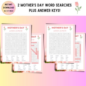 Mothers Day, Word Searches Bundle, 2 in 1 Games, Printable Mothers Day ...