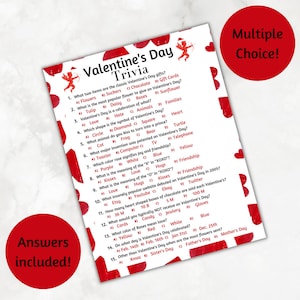 Valentine's Day Printable Trivia Game, Valentine's Day Instant Download ...