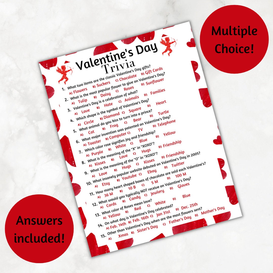 Valentine's Day Printable Trivia Game, Valentine's Day Instant Download ...