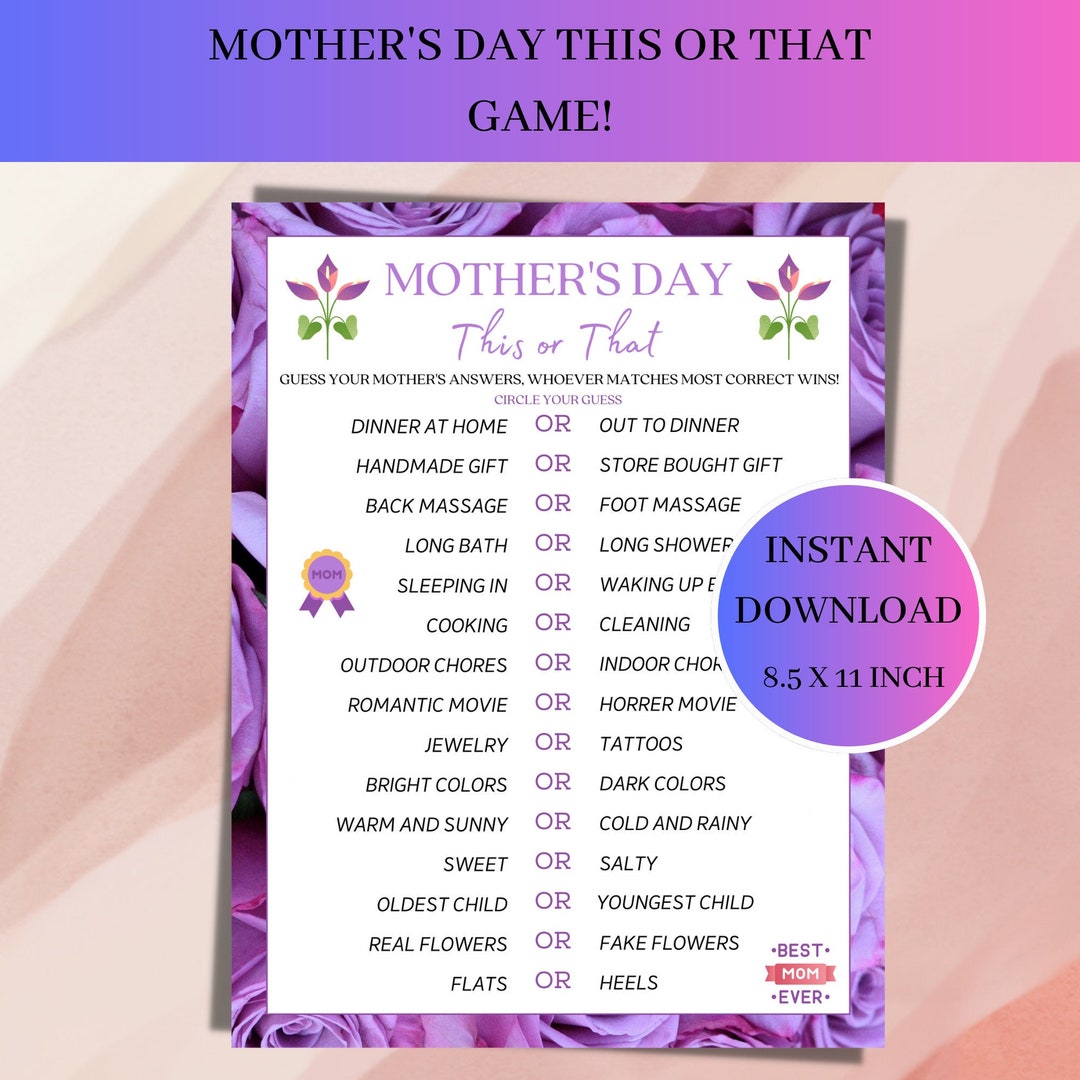Mother's Day This or That, Printable Games, Mothers Day Activities ...