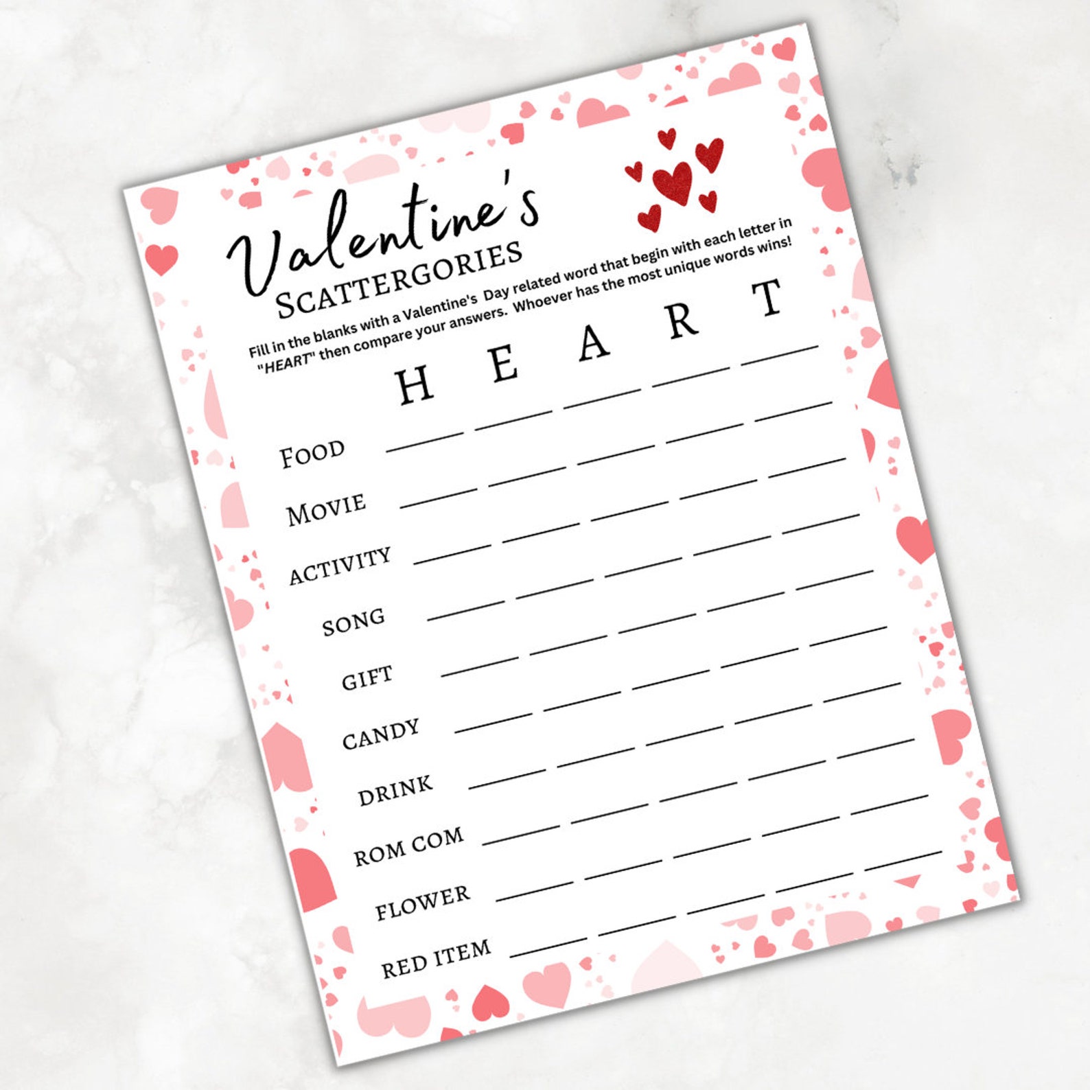 Valentine's Day 3 Game Scattergories BUNDLE, Fun Valentine's Day ...