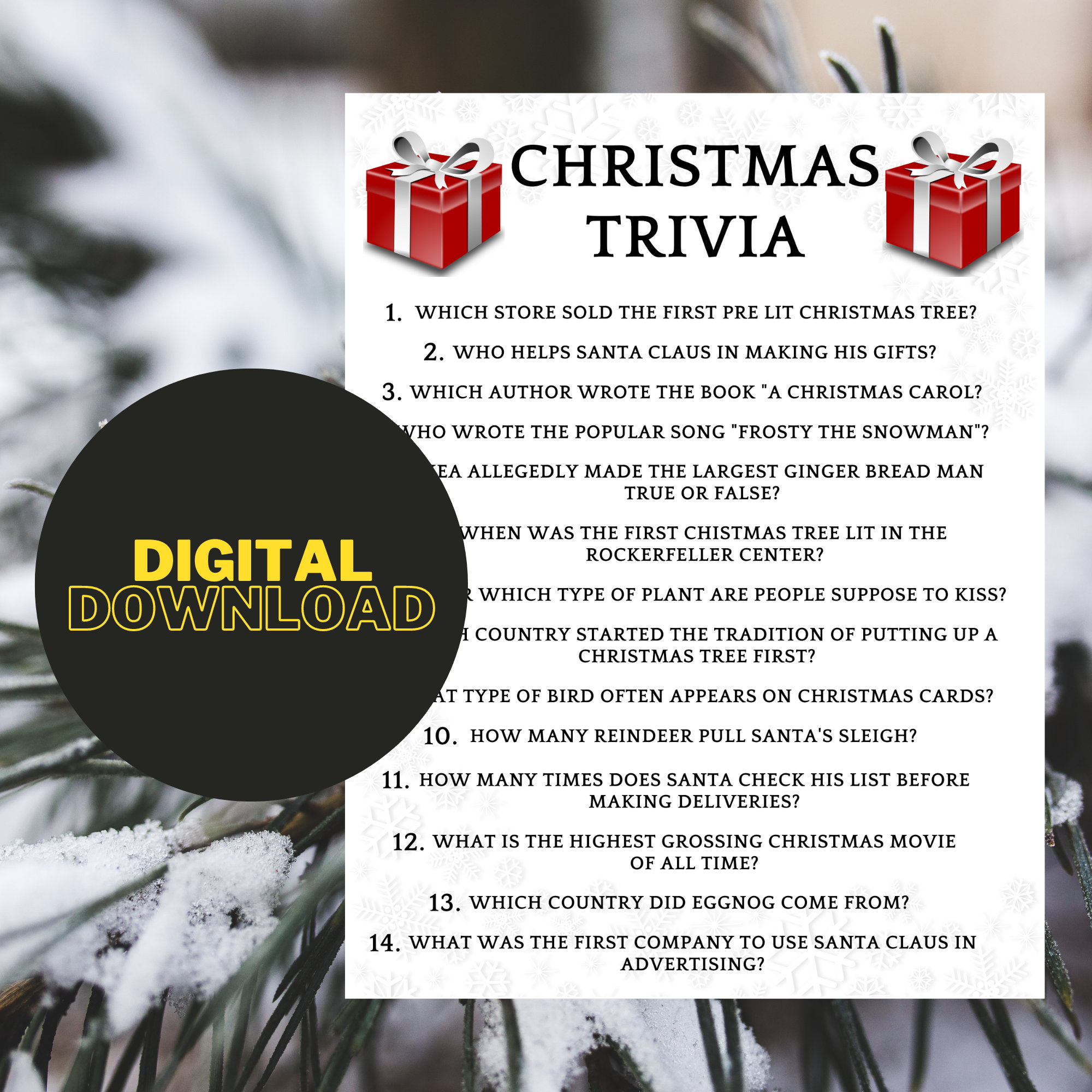 Christmas Trivia With Answers, Instant Download Holiday Game, Xmas ...