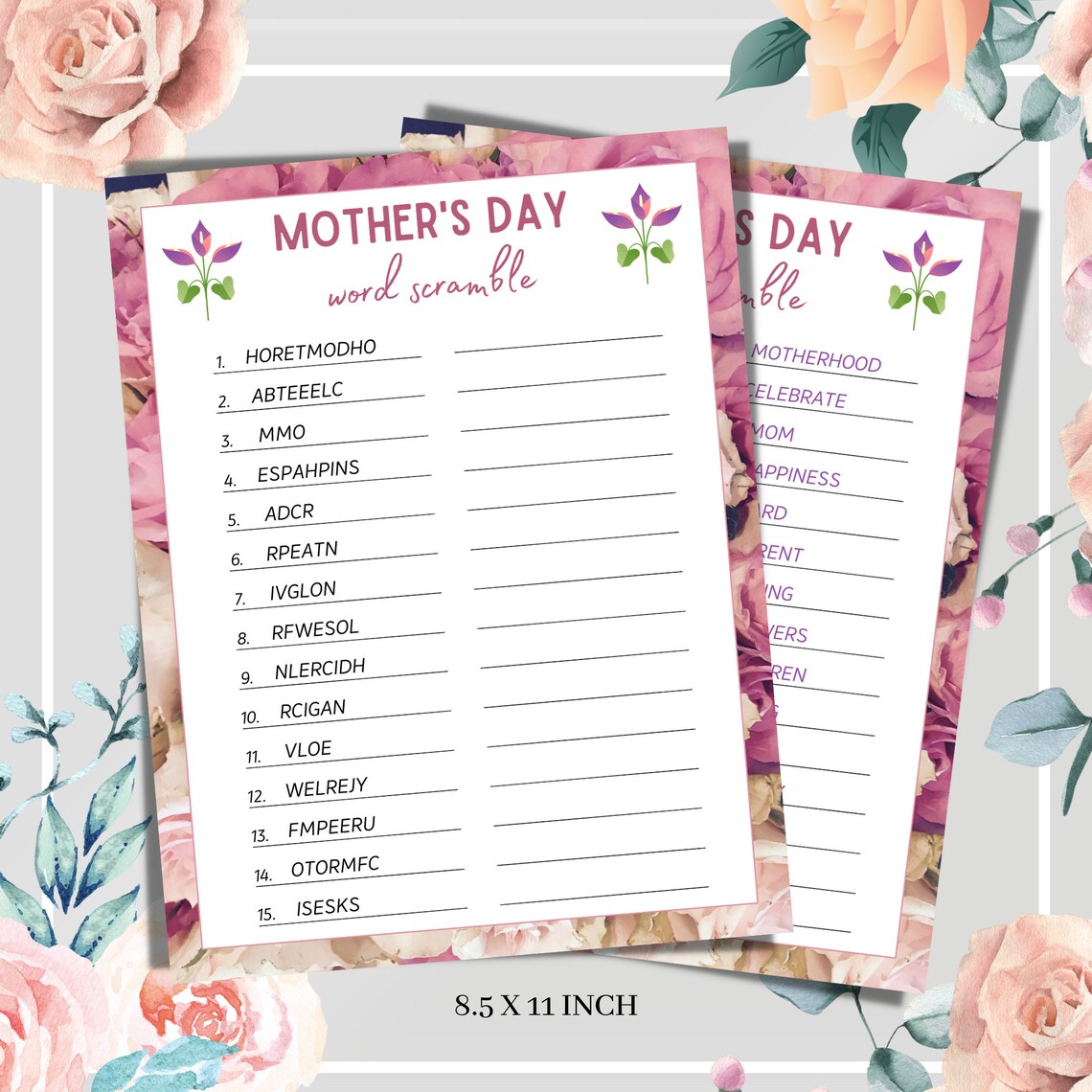 Mothers Day Word Game, Mother's Day Party Games, Word Scramble, Mother ...