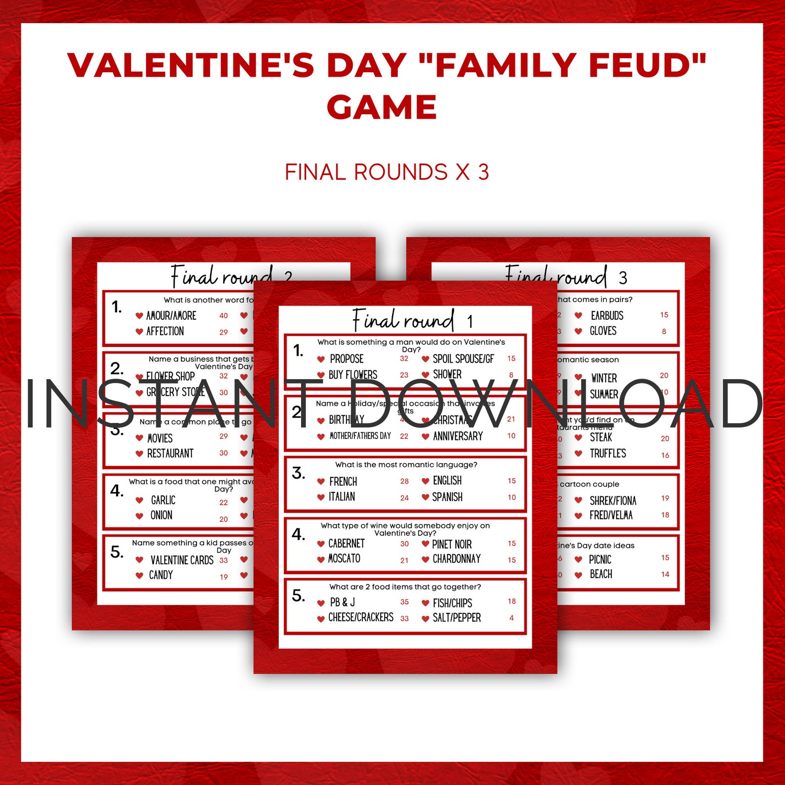 Valentines Day Friendly Feud Game, Family Feud Quiz, Family Game ...