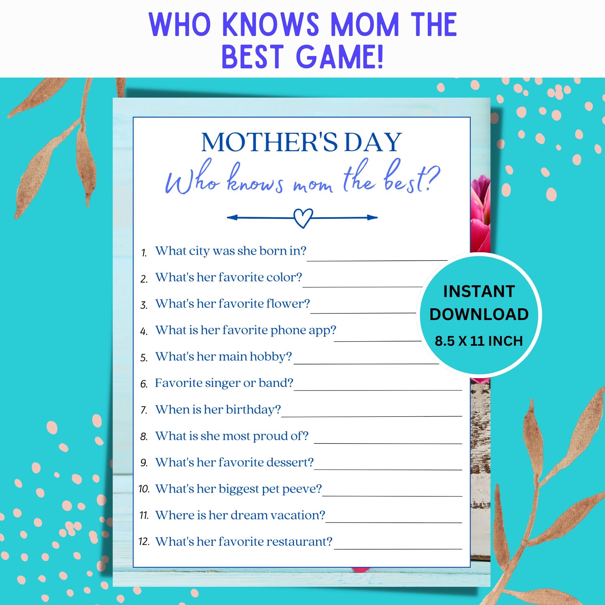Who Knows Mom the Best Game, Printable Mother's Day Games, Mother's Day ...