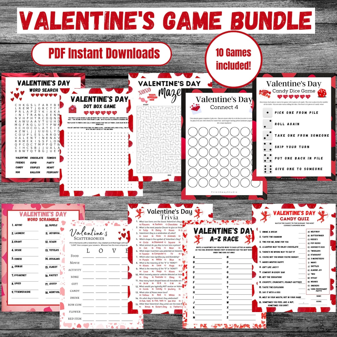 Valentine's Day Game Bundle, Printable V Day Games, Instant Download ...