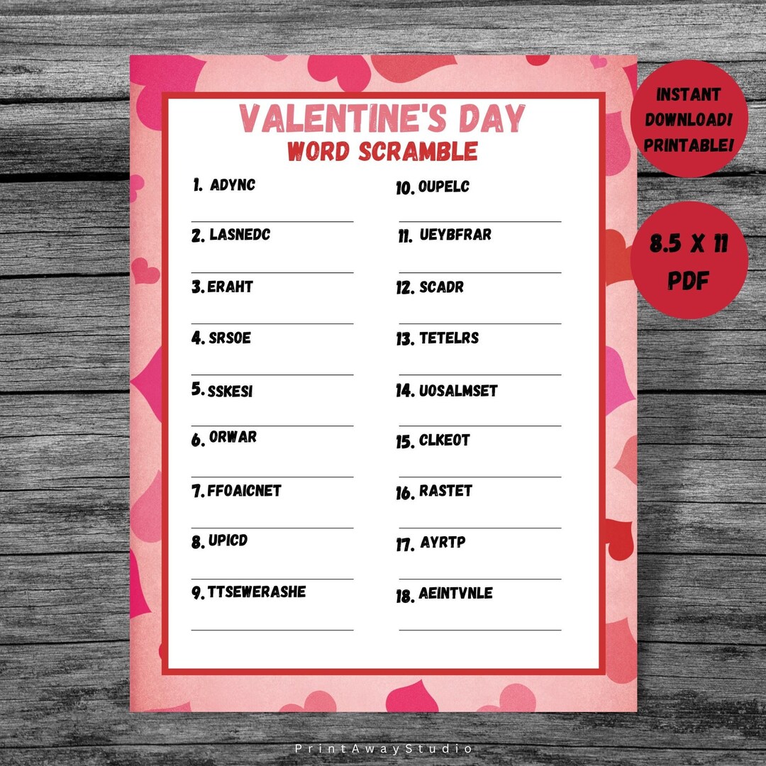 Valentine's Day Unscramble Game, Valentine's Party Games, Valentines ...