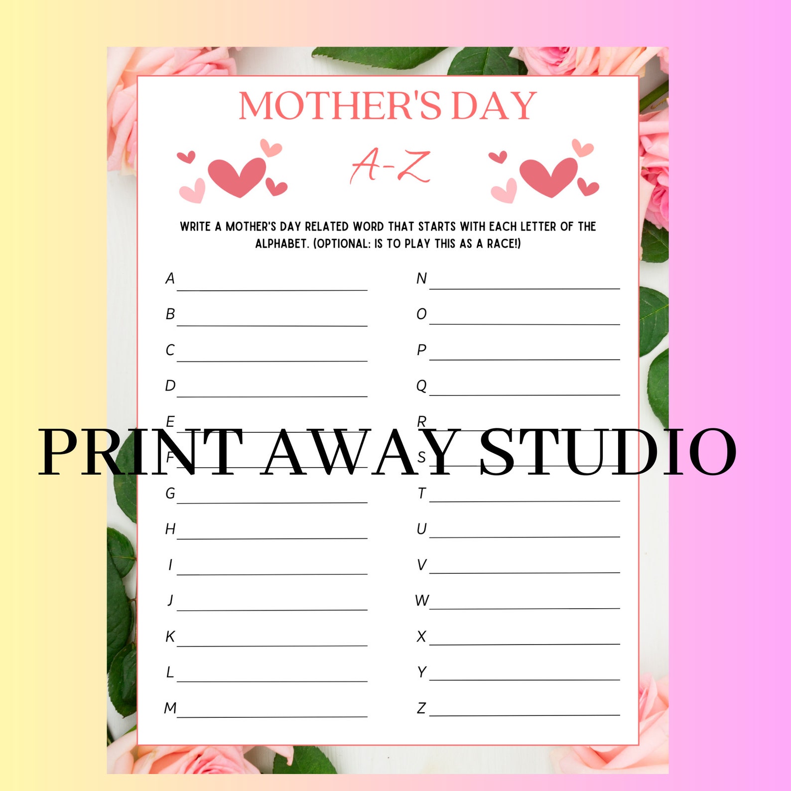Mother's Day A-Z Game, Printable Games, Mother's Day, Family Activities ...