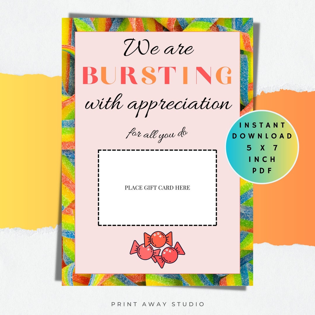 Gift Card Holder Printable, Teacher Appreciation Day Gift, Thank You ...