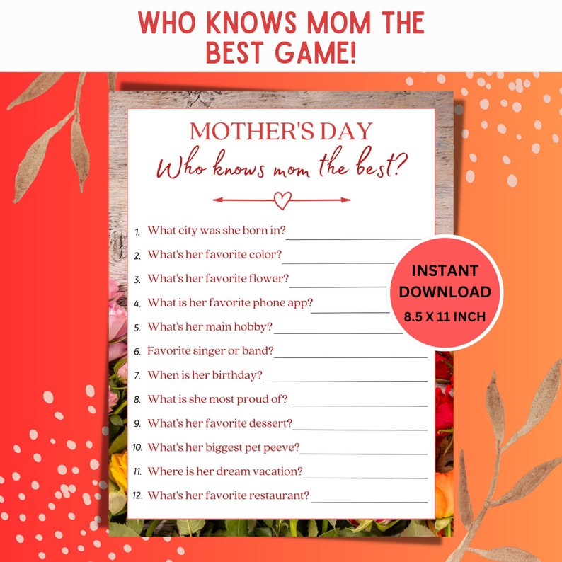 Who Knows Mom the Best Game, Printable Mother's Day Games, Mother's Day ...