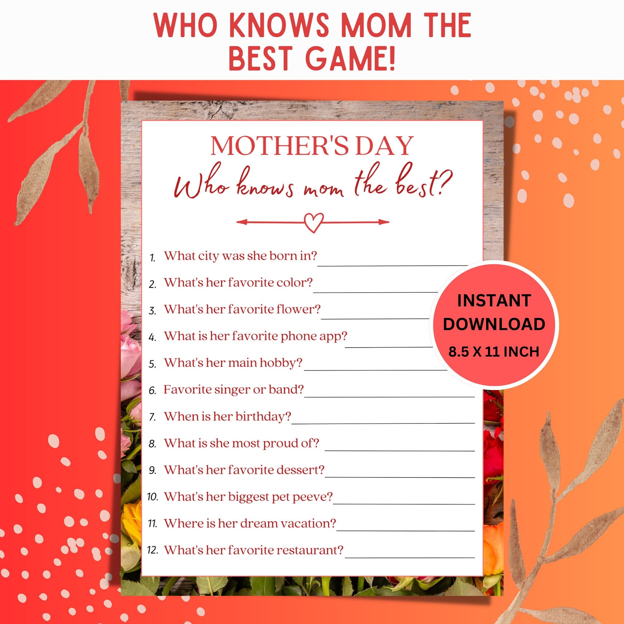 Who Knows Mom the Best Game, Printable Mother's Day Games, Mother's Day ...