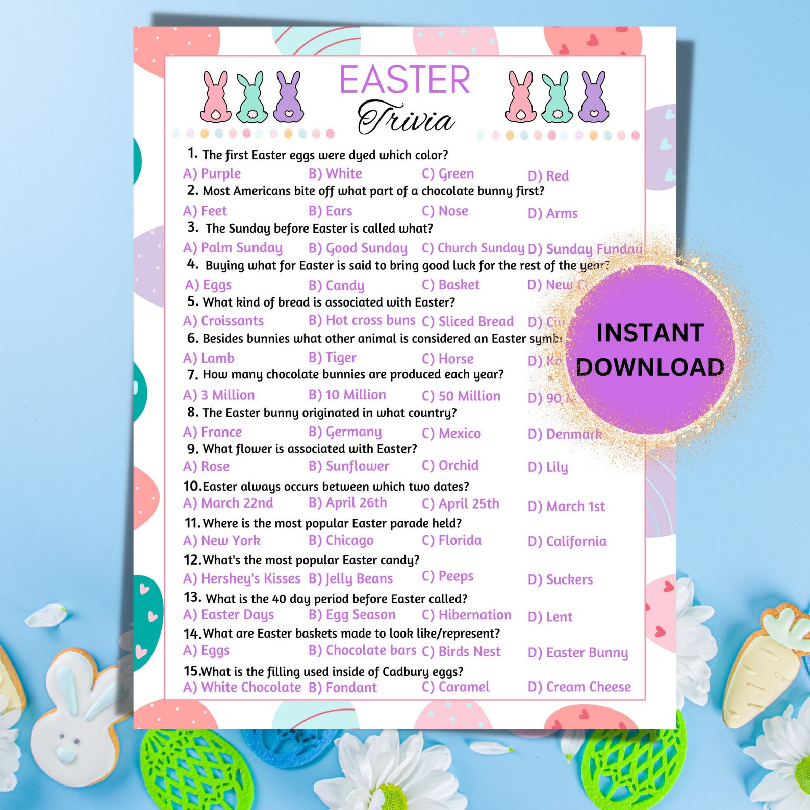 Printable Easter Game, Easter Trivia Game, Easter Activity for Kids and ...