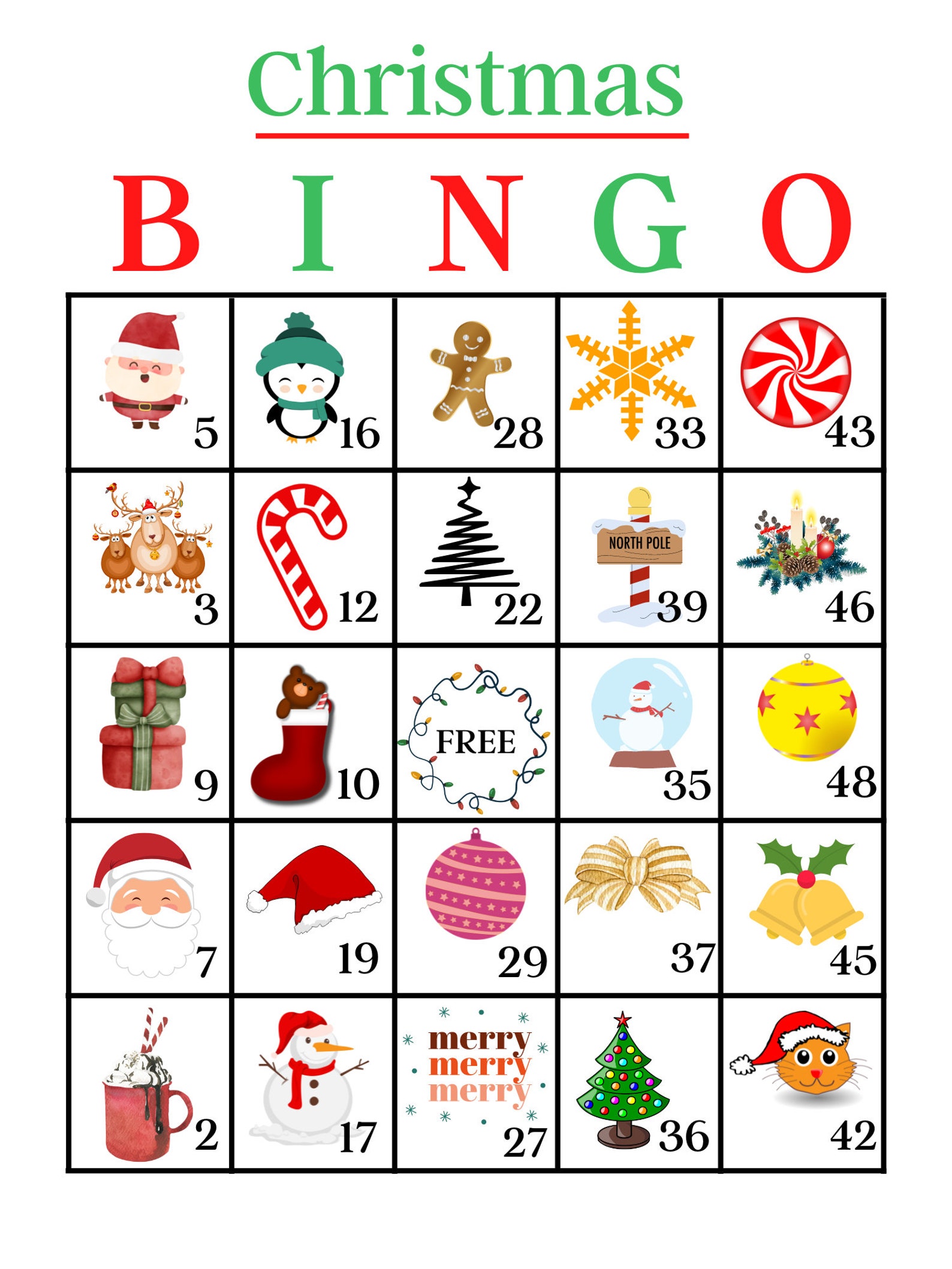 Christmas Bingo Cards, Printable Christmas Bingo Game, 35 Holiday BINGO ...